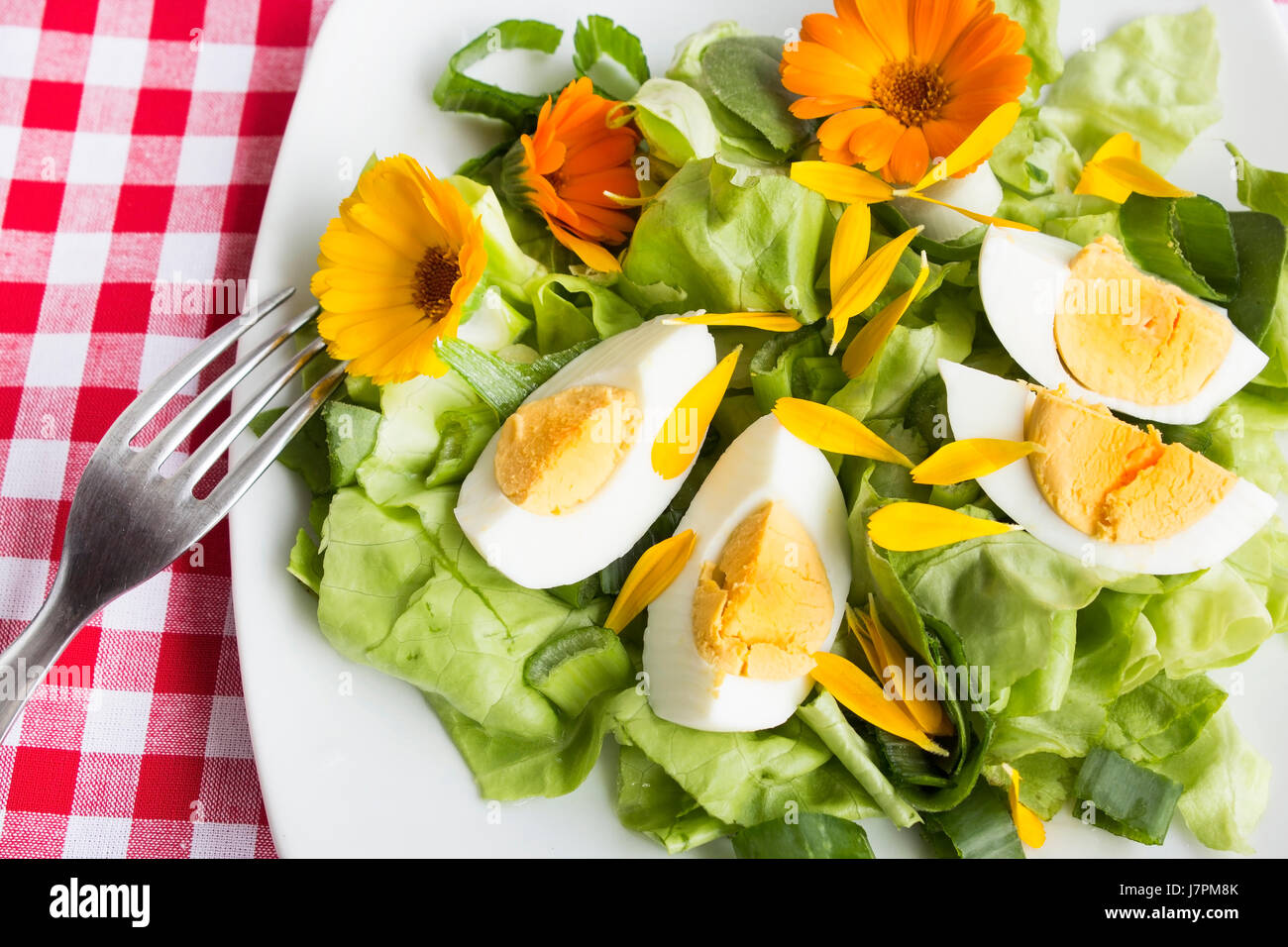 Egg Salad with Marigold on a Plate Stock Photo - Alamy