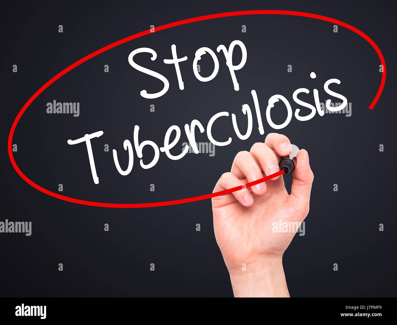 Man Hand writing Stop Tuberculosis with black marker on visual screen ...
