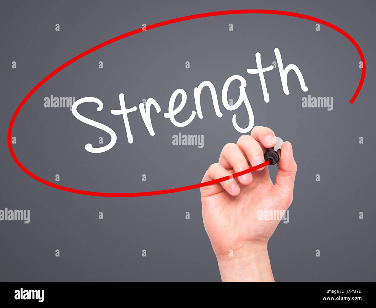 Man Hand writing Strength with black marker on visual screen. Isolated ...