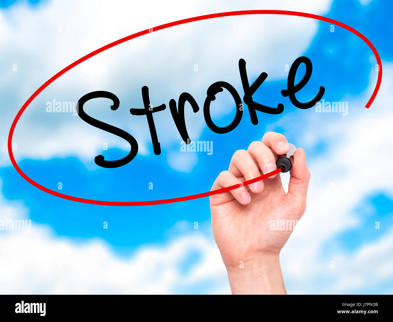 Man Hand writing Stroke with black marker on visual screen. Isolated on ...