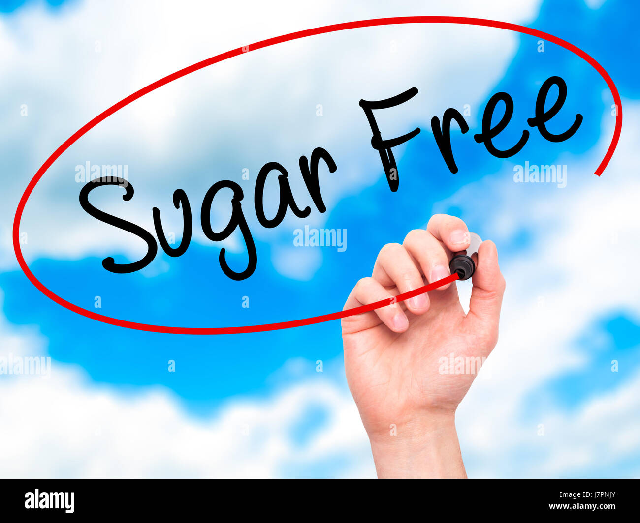 Man Hand writing Sugar Free with black marker on visual screen ...