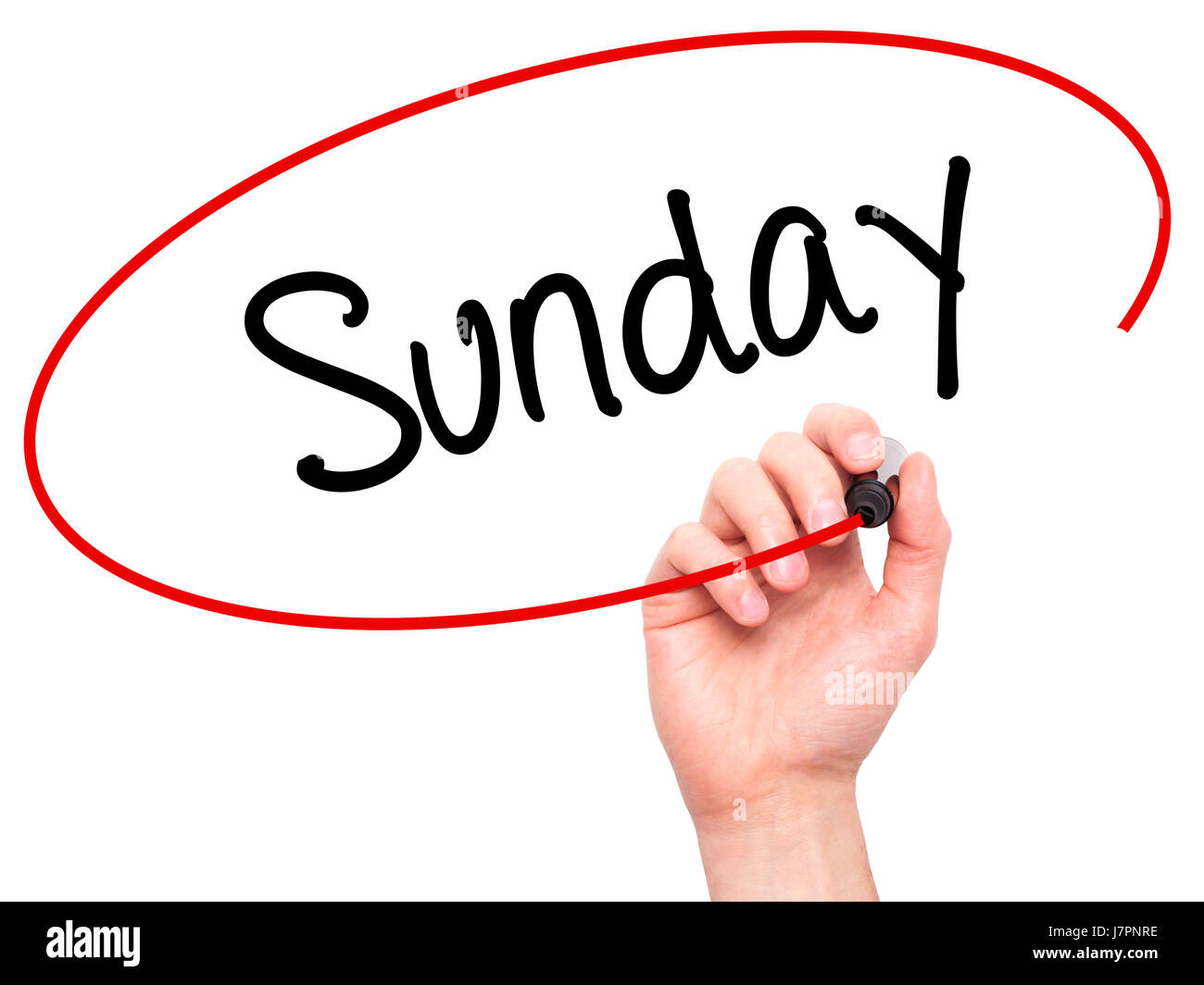 Man Hand writing Sunday with black marker on visual screen. Isolated on ...