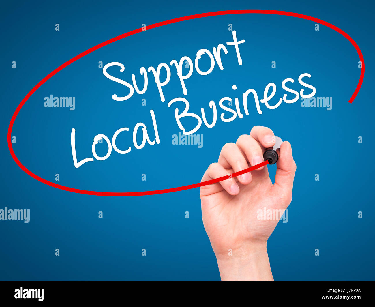 Man Hand writing Support Local Business with black marker on visual ...