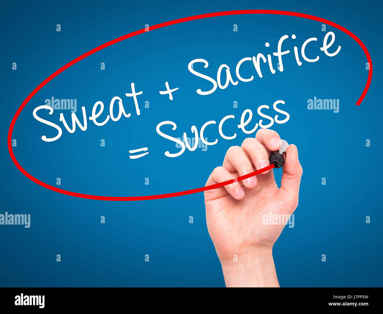 Man Hand writing Sweat + Sacrifice = Success with black marker on ...