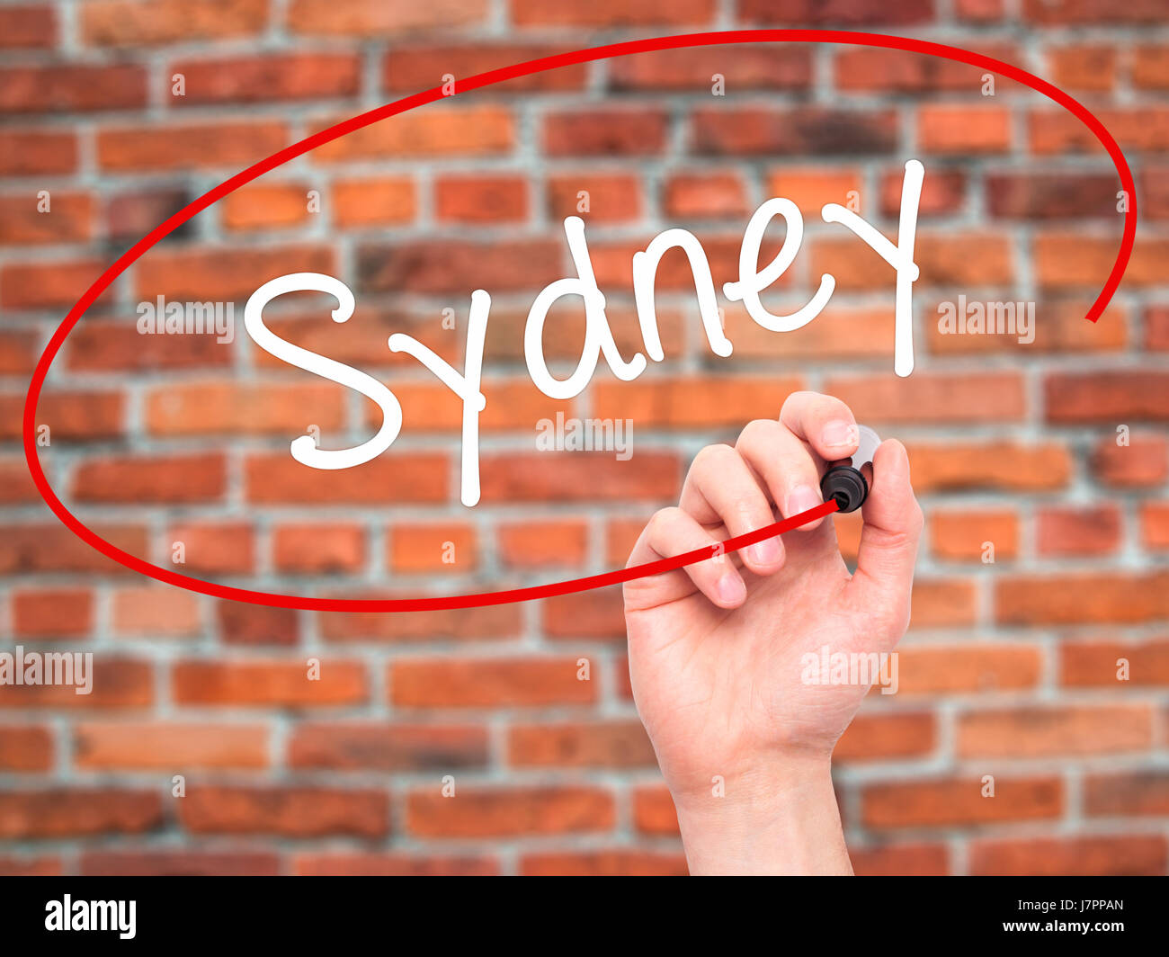 Man Hand writing Sydney with black marker on visual screen. Isolated on ...