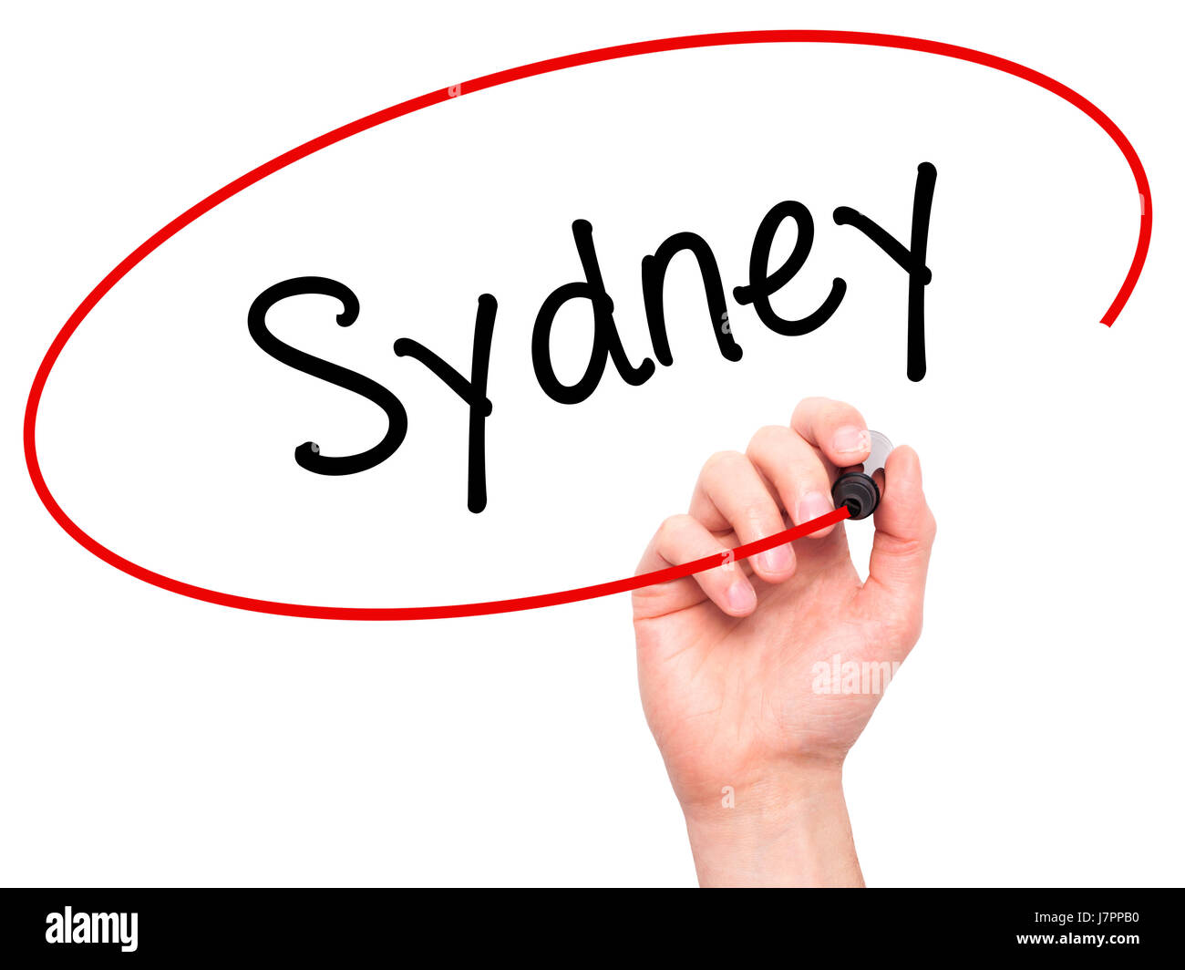 Man Hand writing Sydney with black marker on visual screen. Isolated on ...