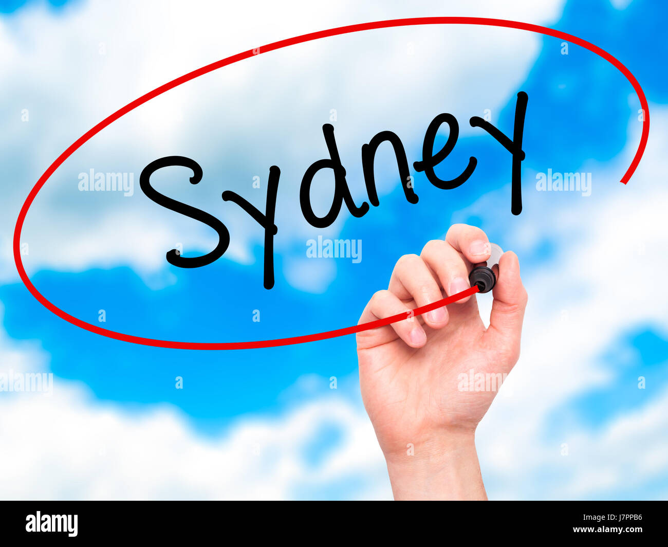 Man Hand writing Sydney with black marker on visual screen. Isolated on ...