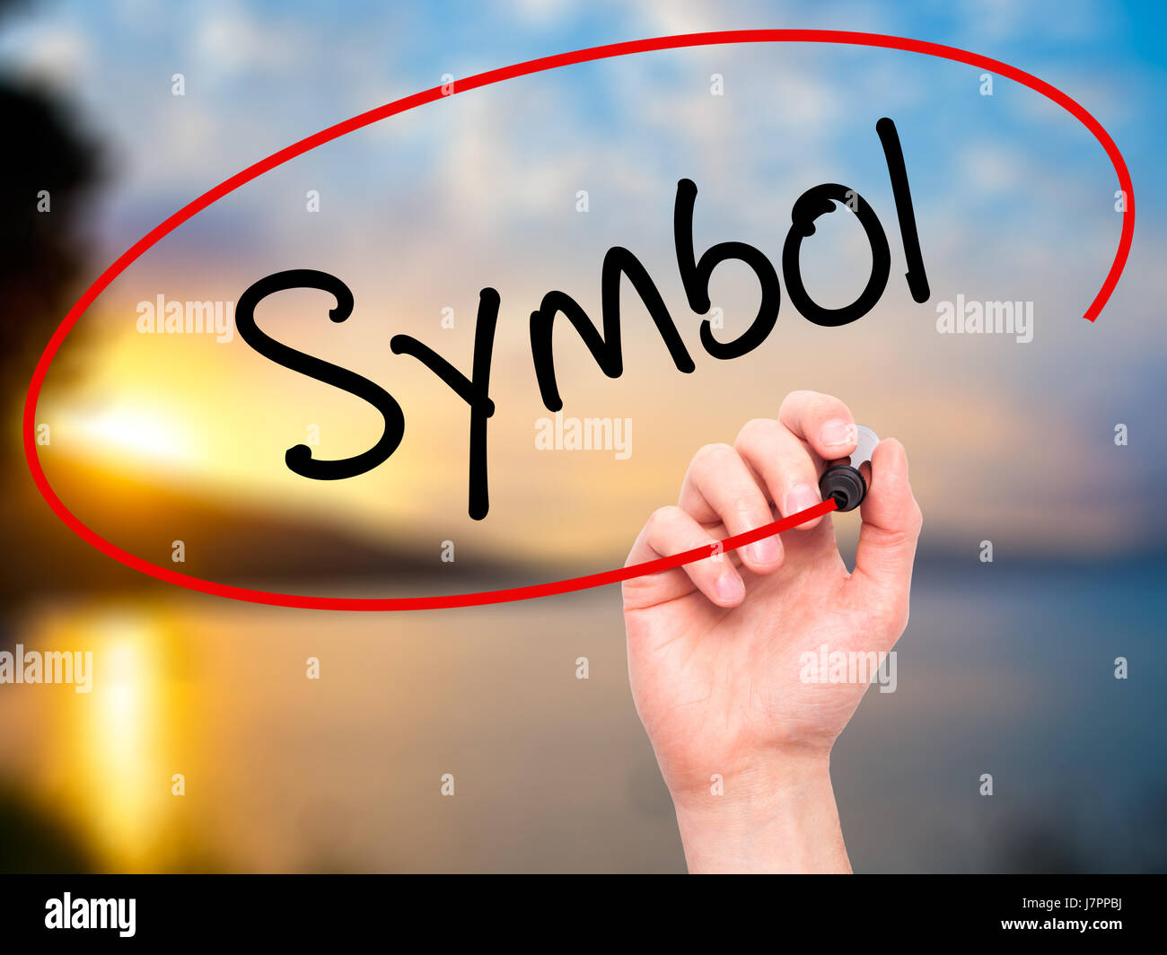 Man Hand writing Symbol with black marker on visual screen. Isolated on ...