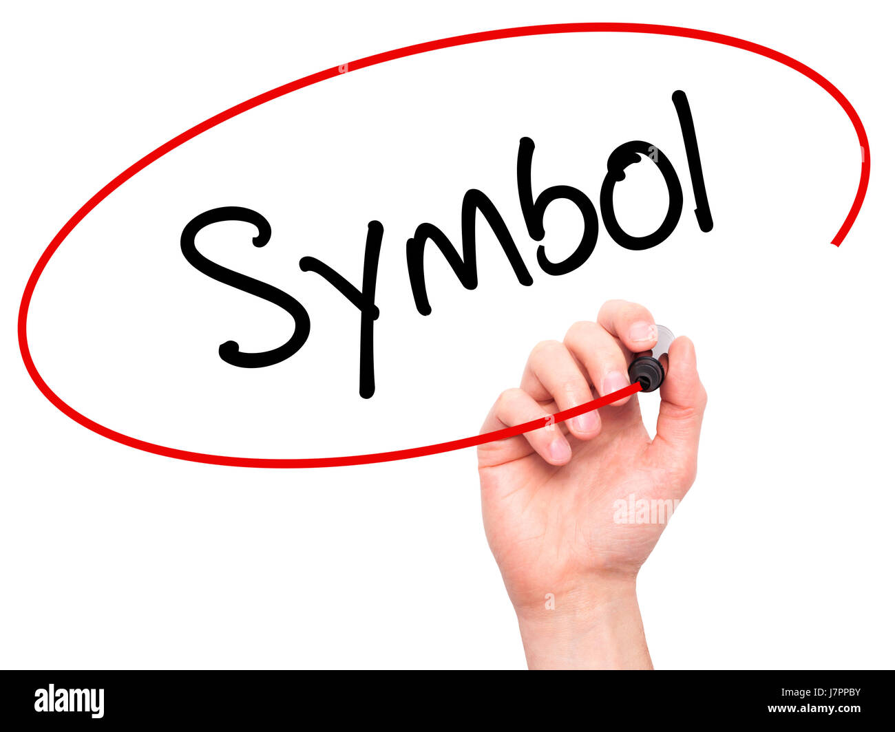 Man Hand writing Symbol with black marker on visual screen. Isolated on ...