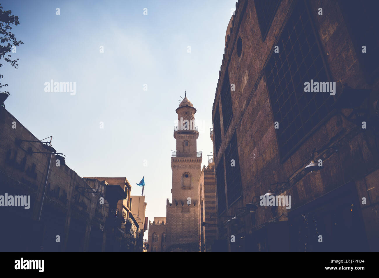 view of minaret of old mosque at muizz street in cairo, egypt Stock ...