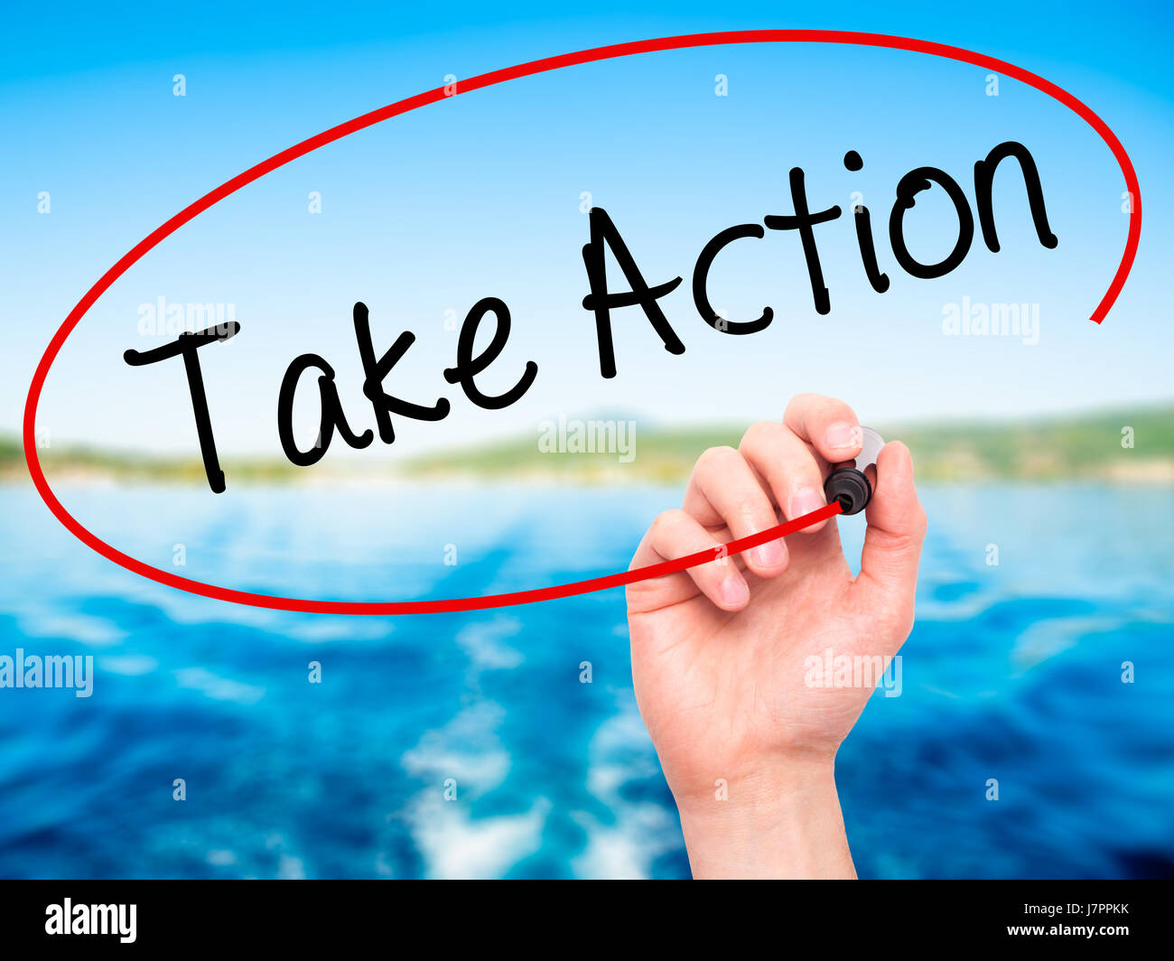 Man Hand writing Take Action with black marker on visual screen ...