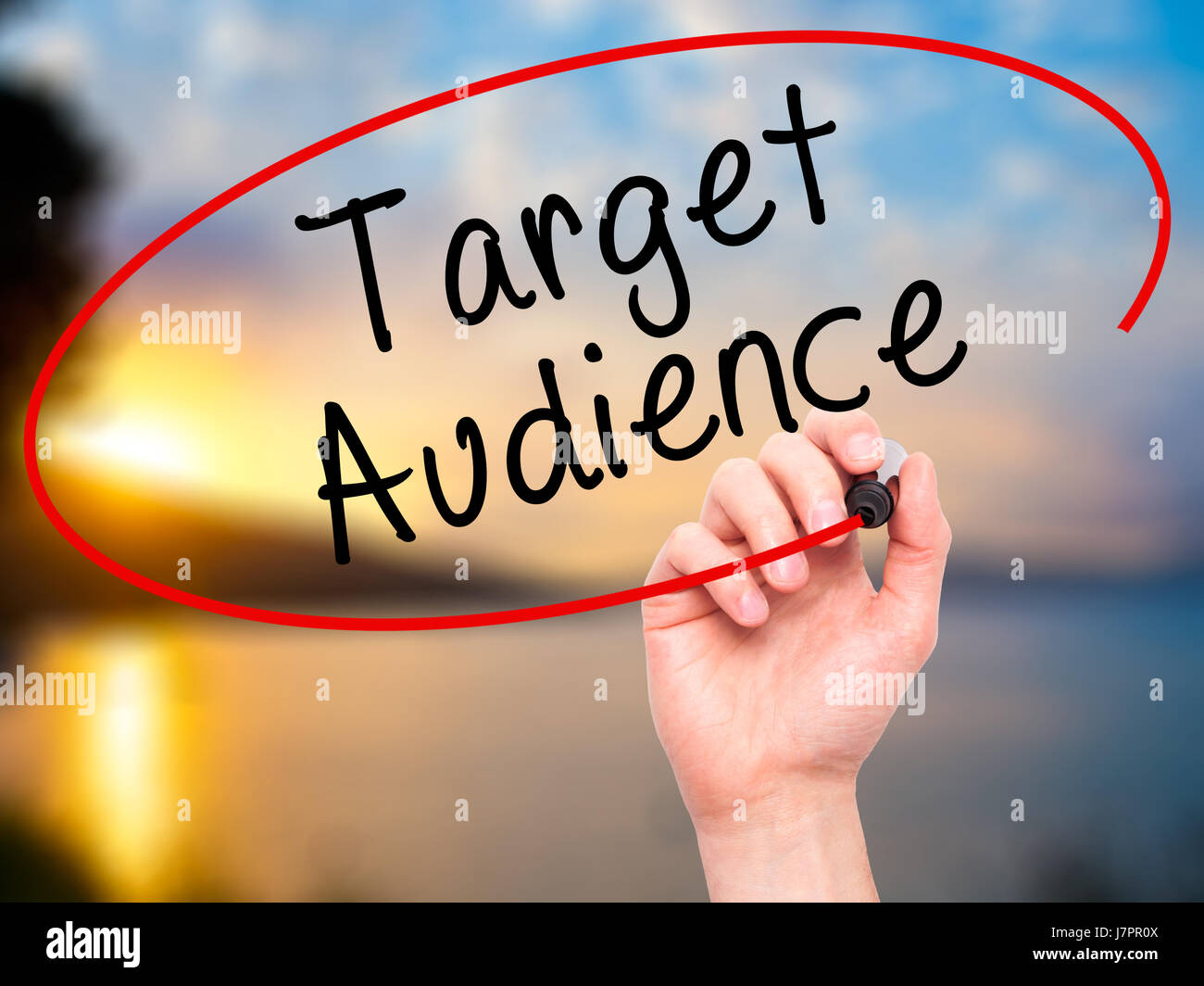 Man Hand writing Target Audience with black marker on visual screen ...