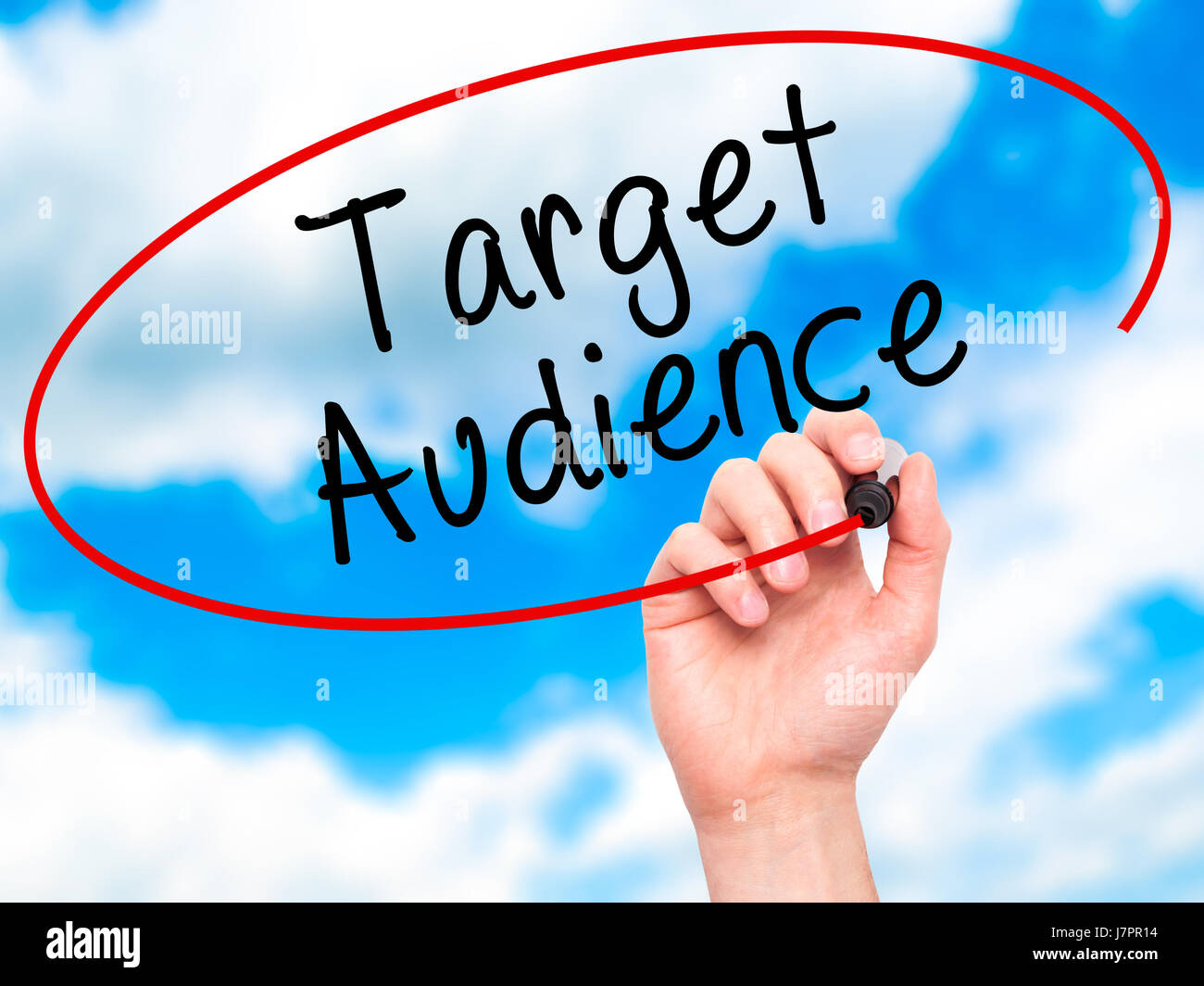 Man Hand writing Target Audience with black marker on visual screen ...