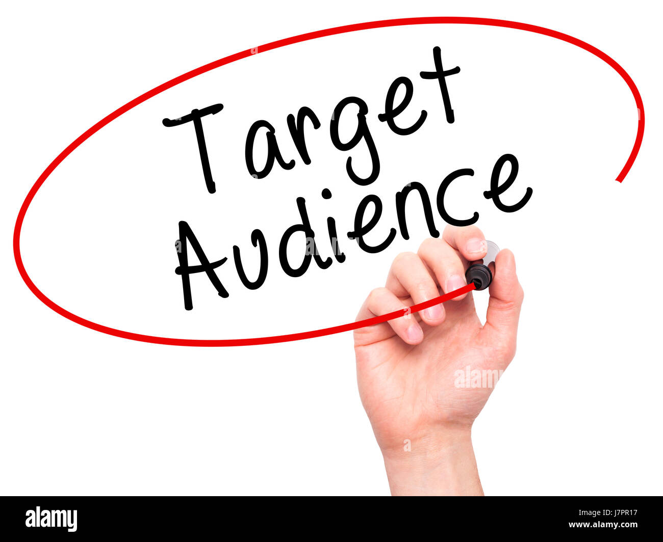Man Hand writing Target Audience with black marker on visual screen ...