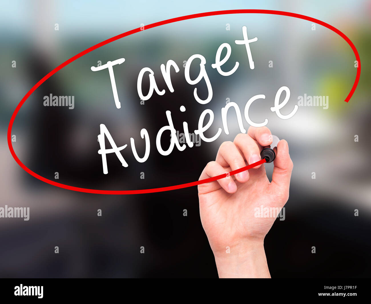 Man Hand writing Target Audience with black marker on visual screen ...