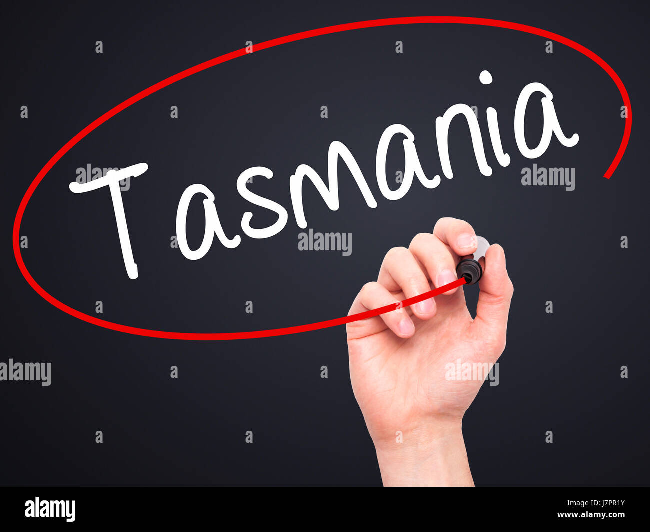 Man Hand writing Tasmania with black marker on visual screen. Isolated ...