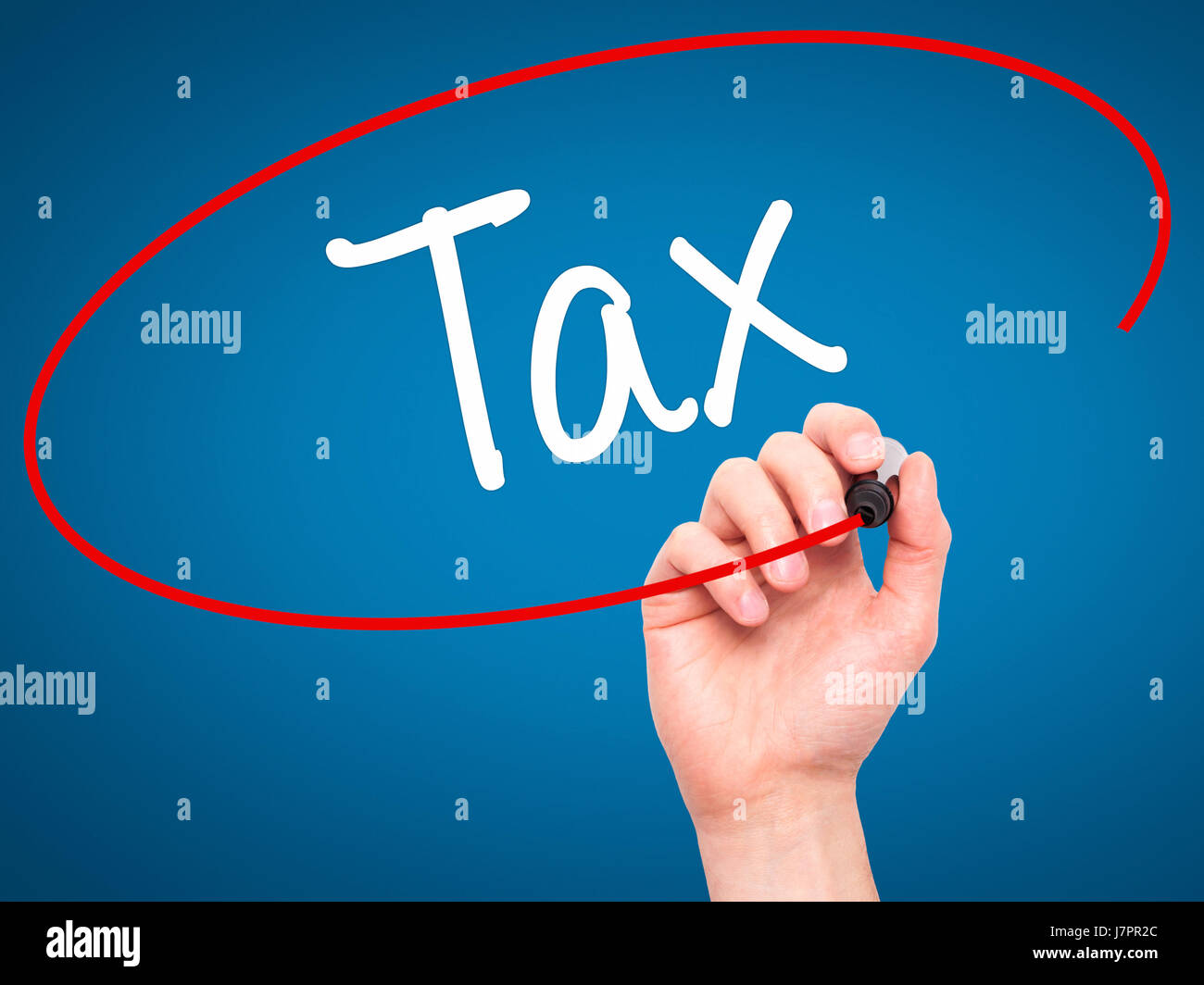 Man Hand writing Tax with black marker on visual screen. Isolated on ...