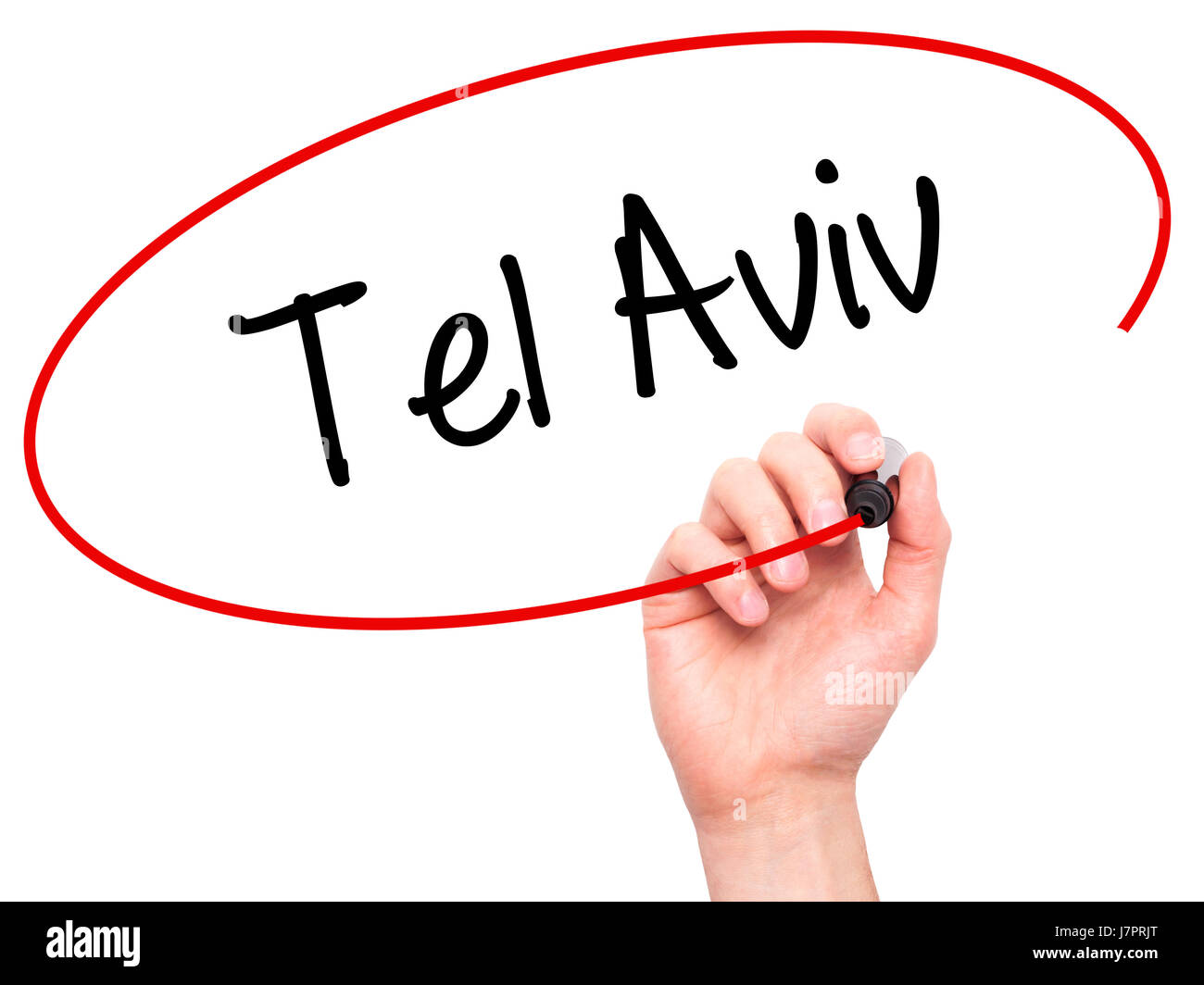 Man Hand writing Tel Aviv with black marker on visual screen. Isolated ...