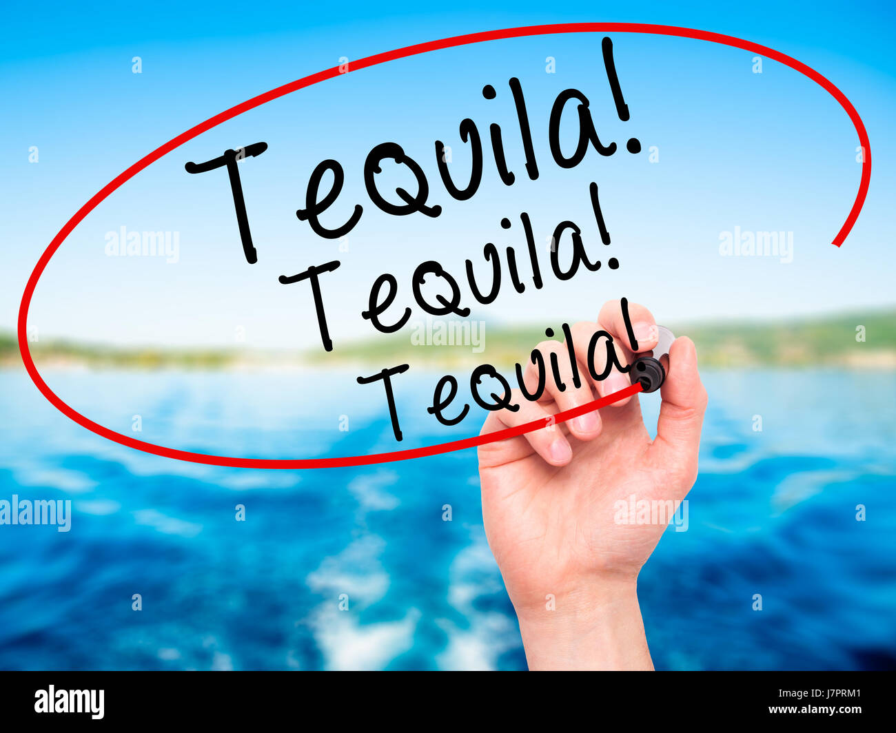 Man Hand writing Tequila with black marker on visual screen. Isolated ...