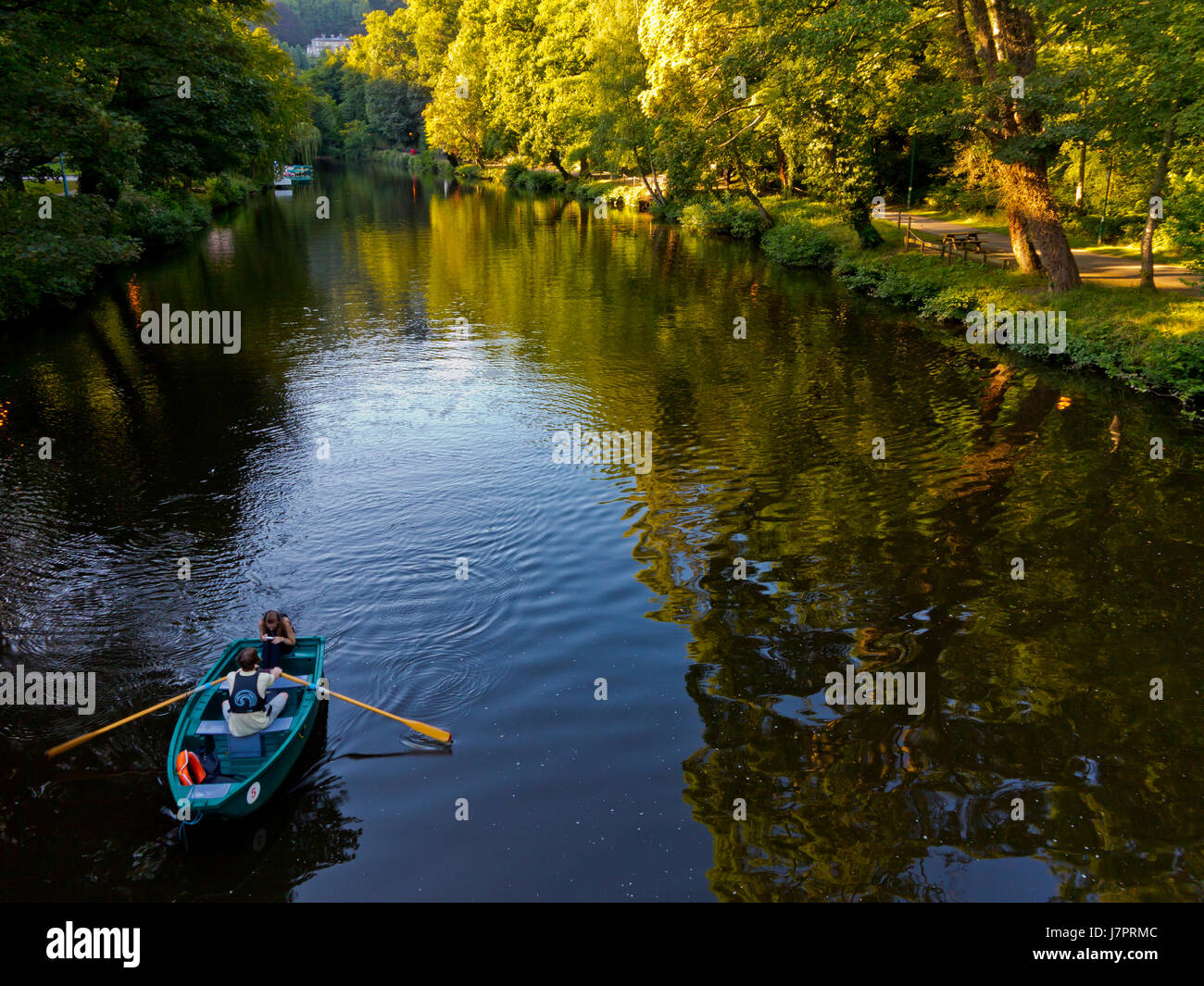 Rowing boat on the River Derwent in Matlock Bath a village in the ...