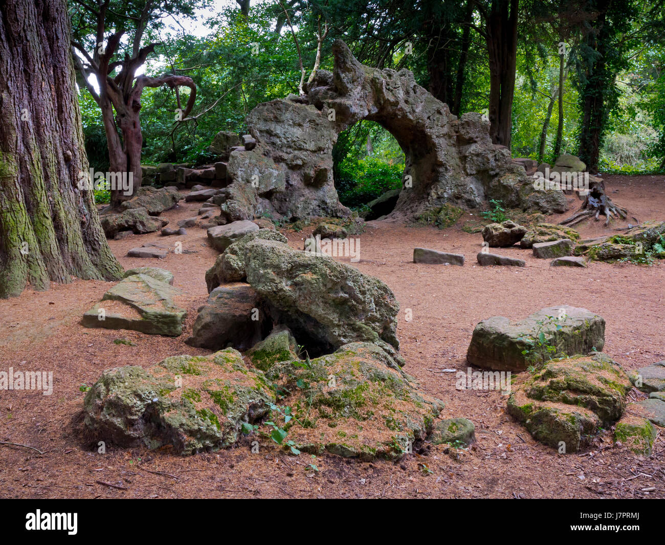 Rock grottoes in the grounds of Elvaston Castle Country Park near Derby ...