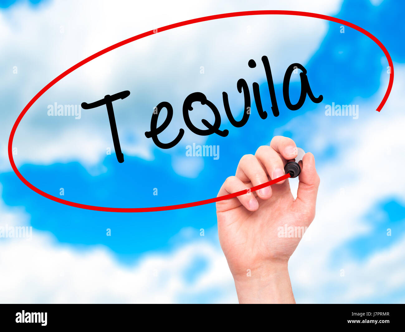 Man Hand writing Tequila with black marker on visual screen. Isolated ...
