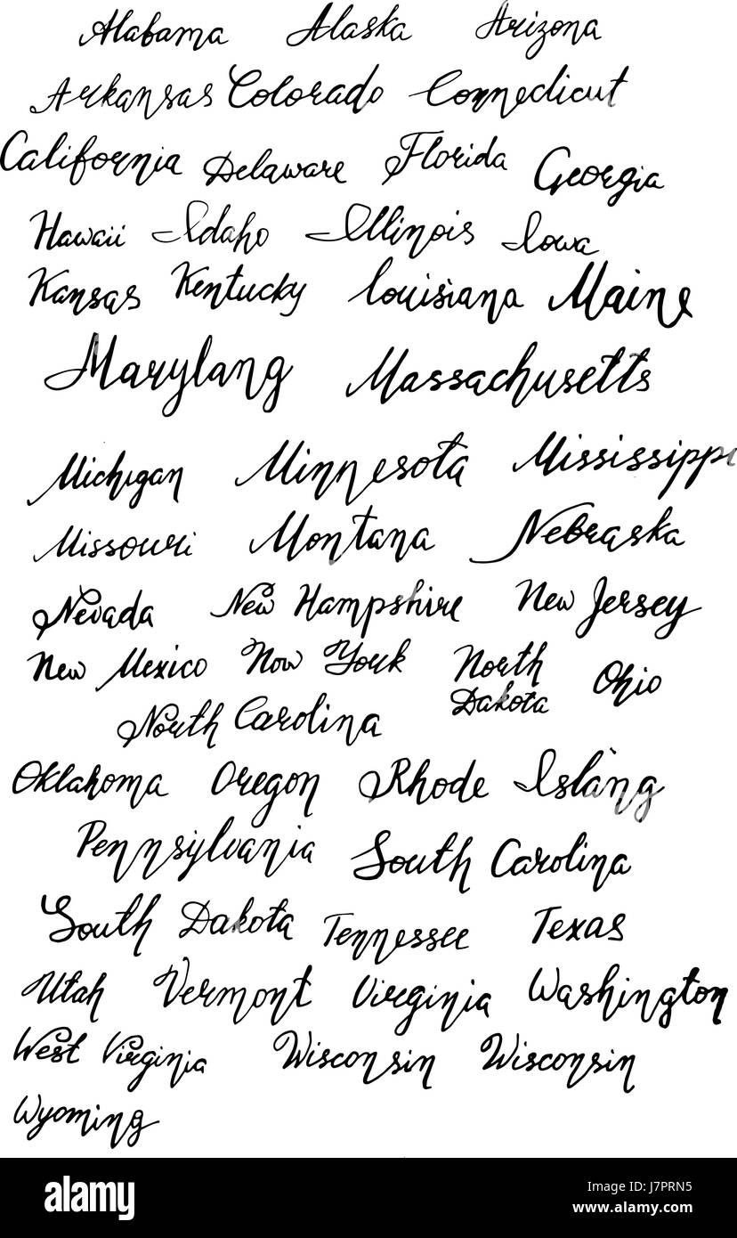 USA States name Hand-lettering. Modern brush style. Isolated on white ...