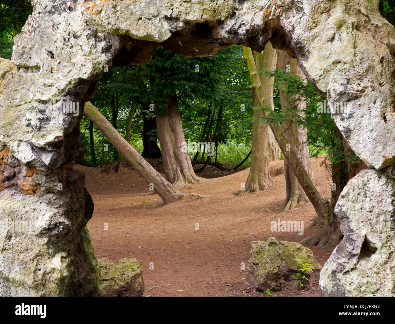 Rock grottoes in the grounds of Elvaston Castle Country Park near Derby ...