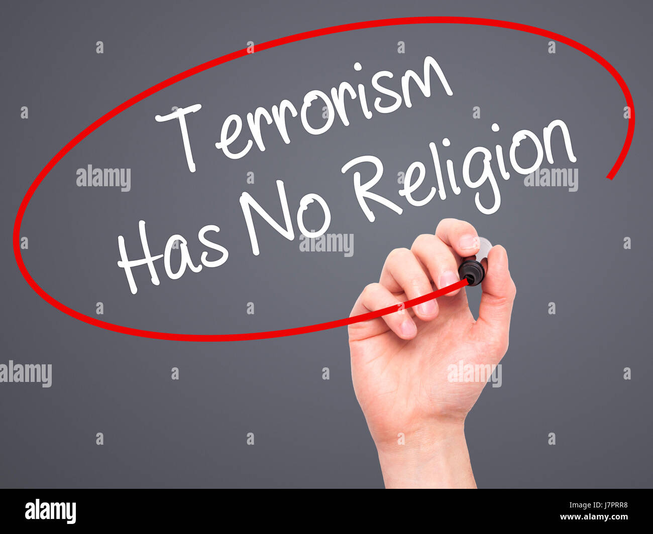 Man Hand writing Terrorism Has No Religion with black marker on visual ...