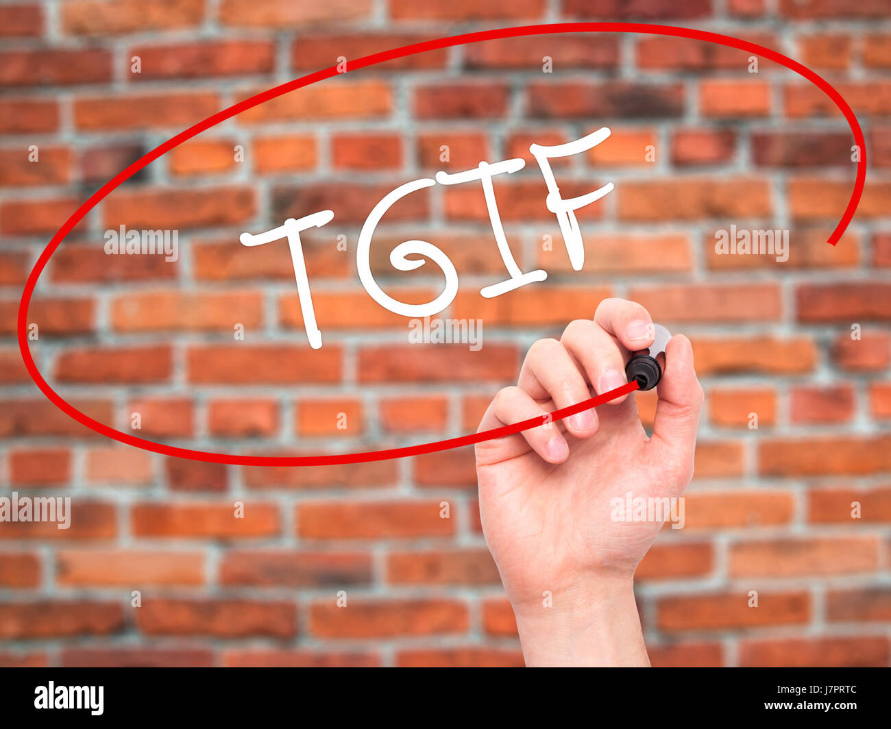 Man Hand writing TGIF with black marker on visual screen. Isolated on ...