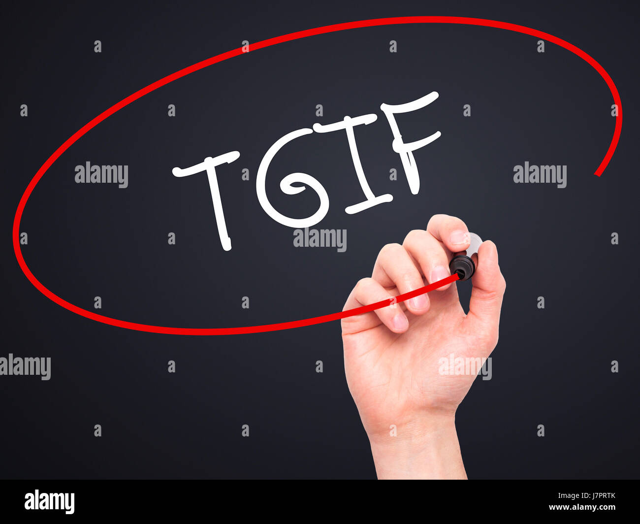 Man Hand writing TGIF with black marker on visual screen. Isolated on ...