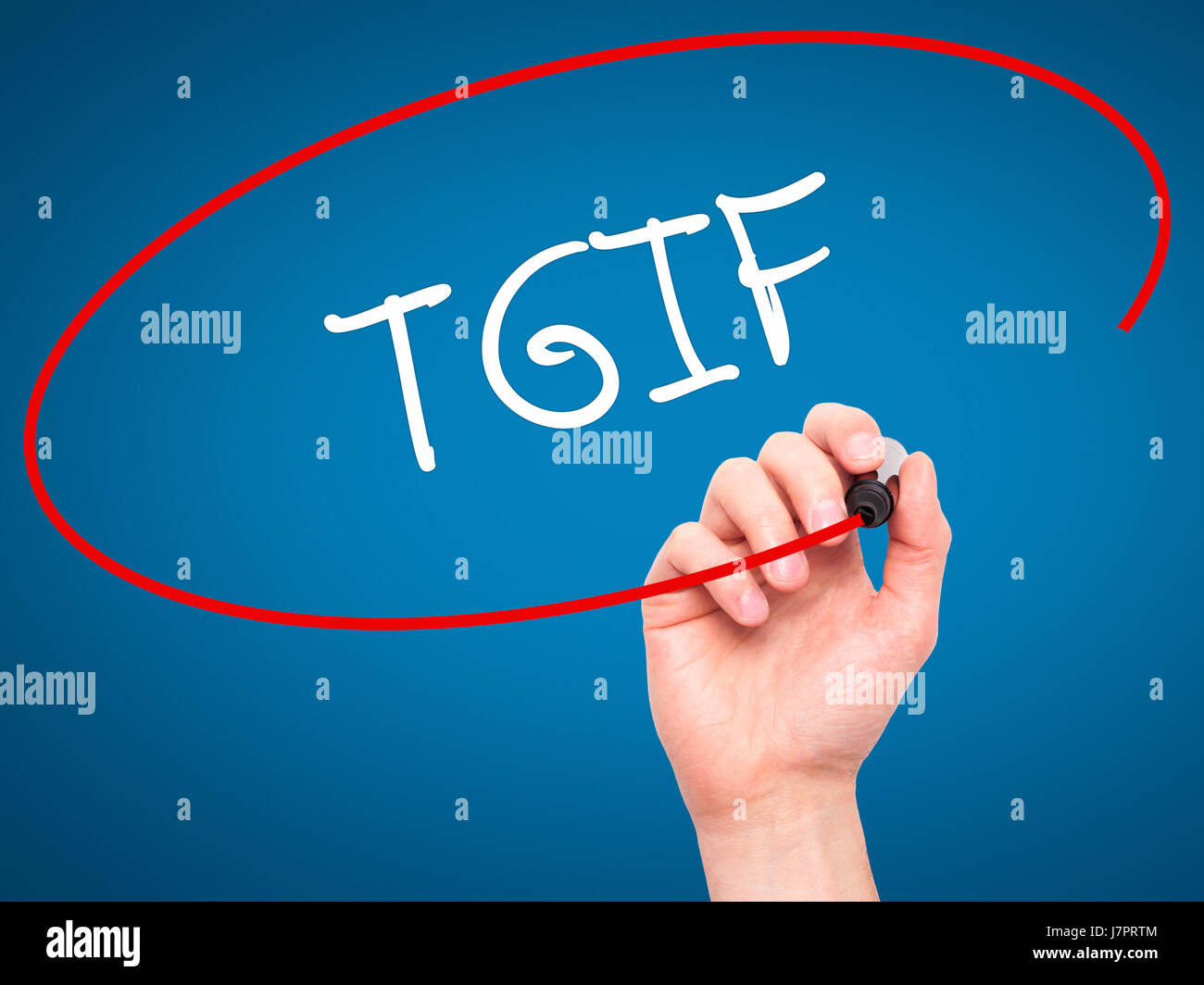 Man Hand writing TGIF with black marker on visual screen. Isolated on ...