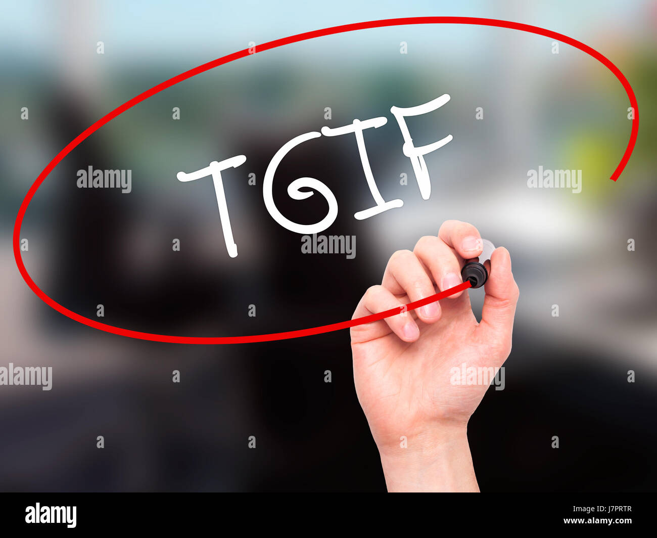 Man Hand writing TGIF with black marker on visual screen. Isolated on ...
