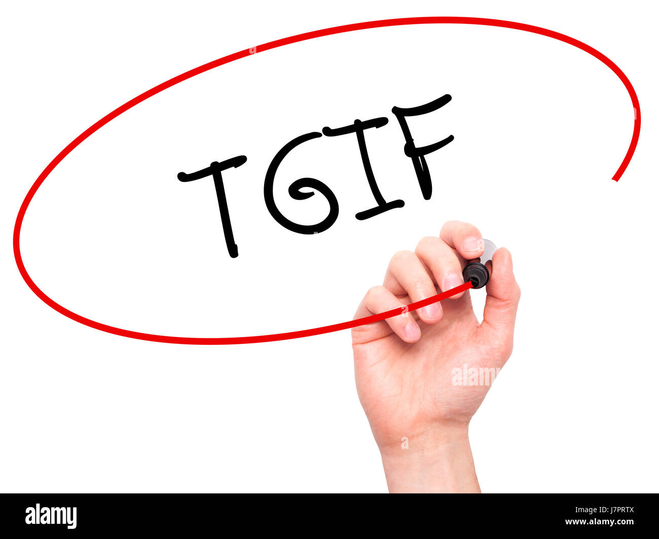 Man Hand writing TGIF with black marker on visual screen. Isolated on ...