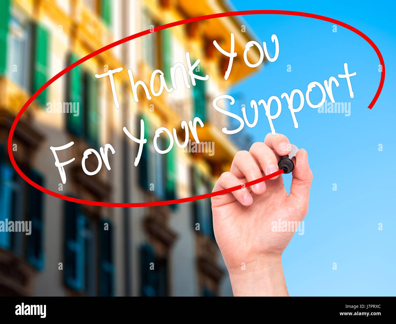 Man Hand writing Thank you For Your Support with black marker on visual ...