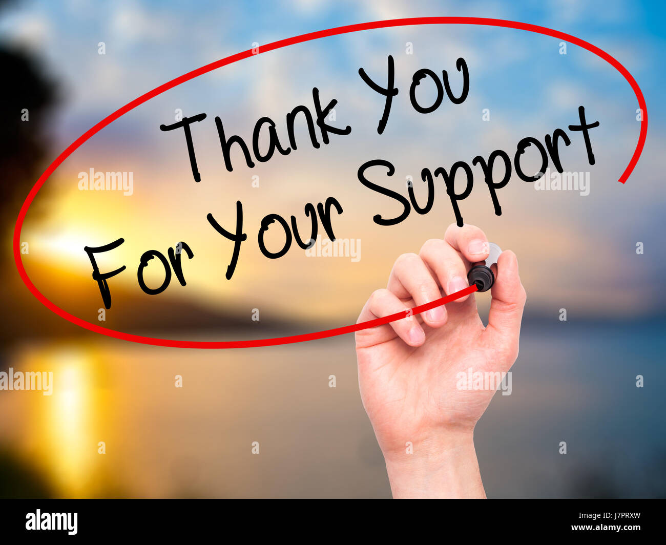 Man Hand writing Thank you For Your Support with black marker on visual ...