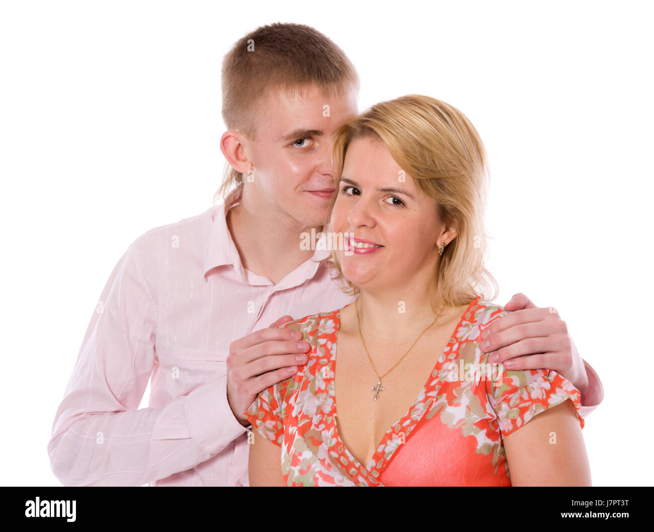 Mother and grown son together isolated on white Stock Photo - Alamy