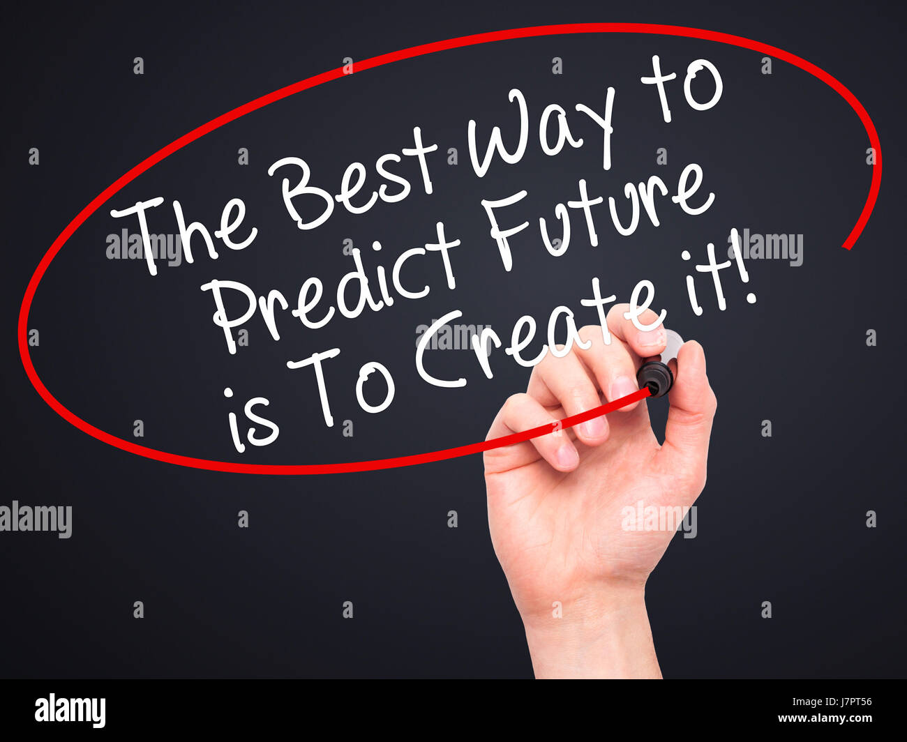 Man Hand writing The Best Way to Predict Future is To Create it! with ...