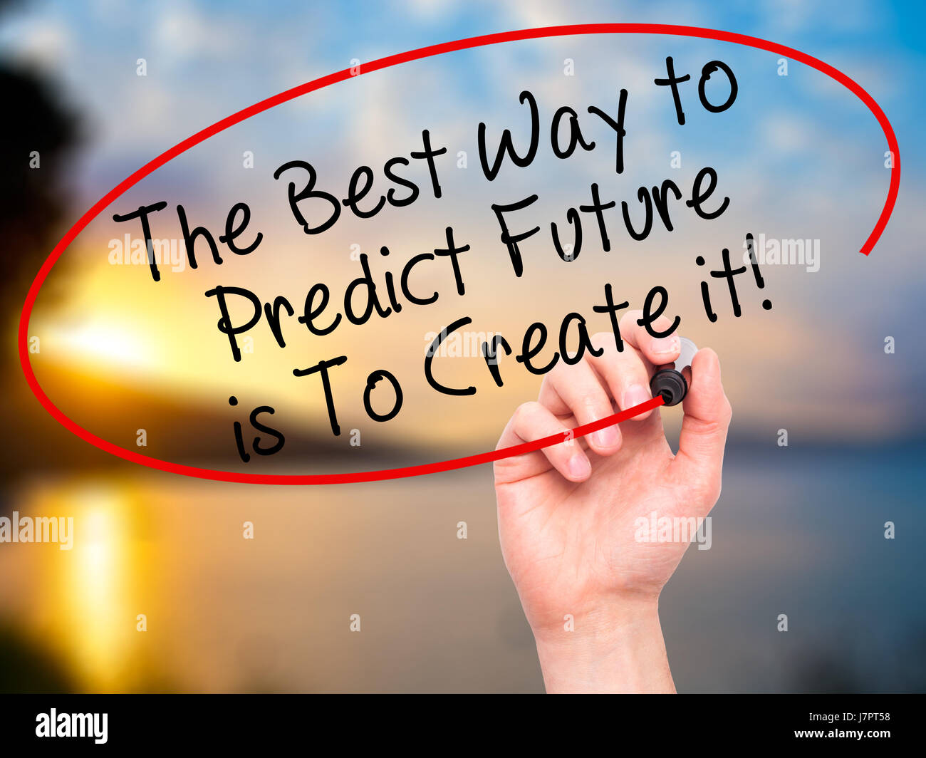 Man Hand writing The Best Way to Predict Future is To Create it! with ...