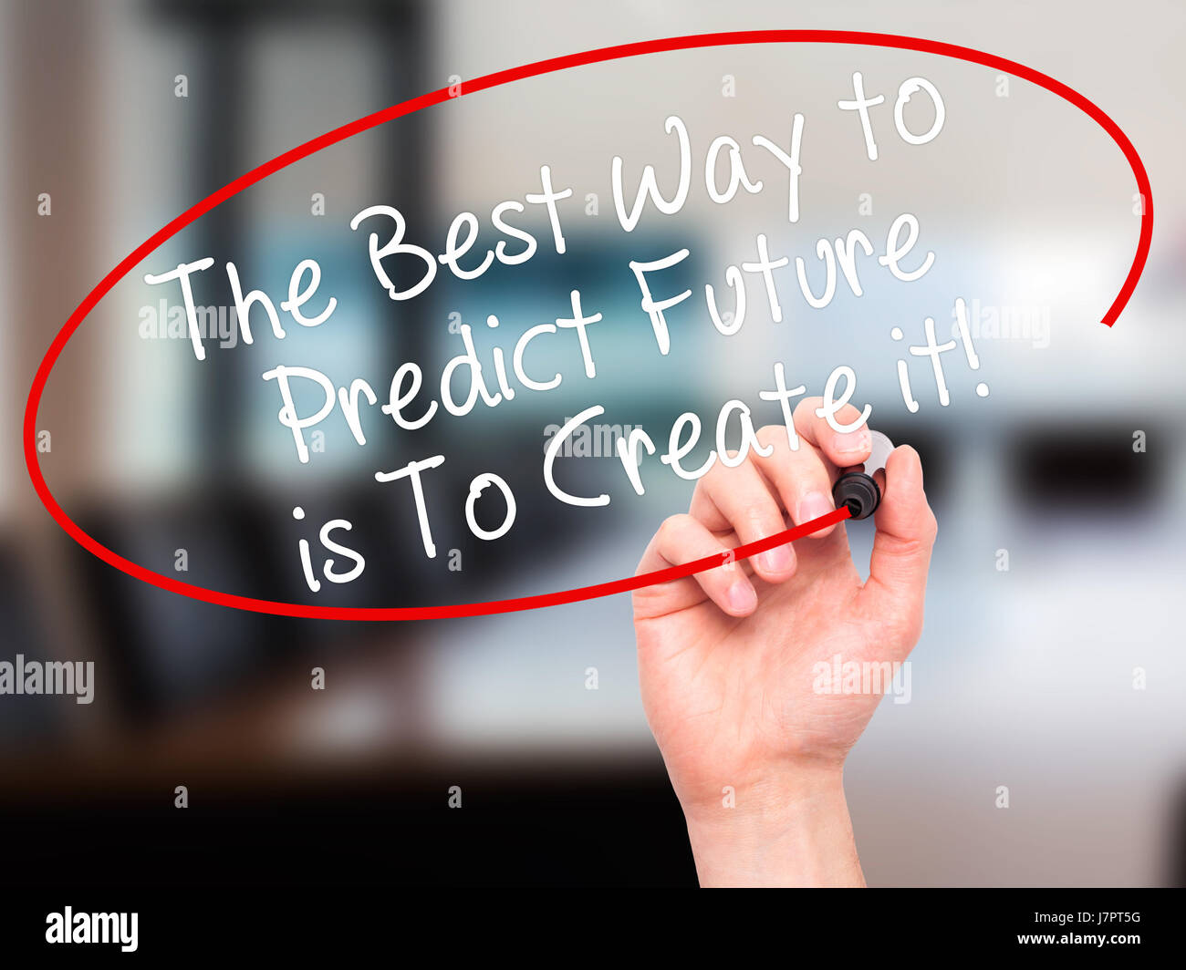 Man Hand writing The Best Way to Predict Future is To Create it! with ...