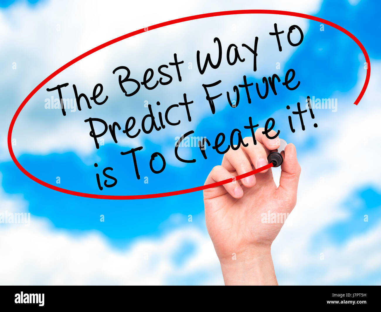 Man Hand writing The Best Way to Predict Future is To Create it! with ...