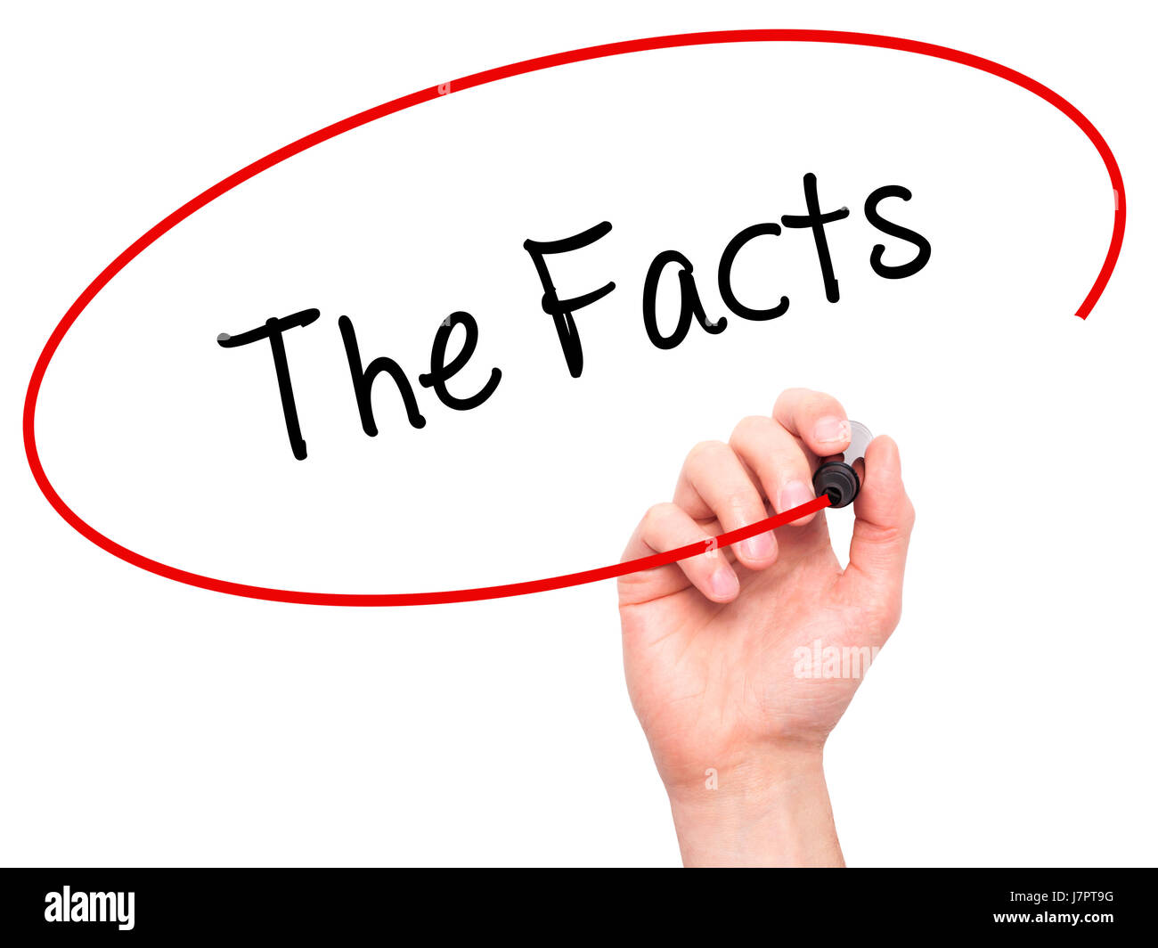 Man Hand writing The Facts with black marker on visual screen. Isolated ...