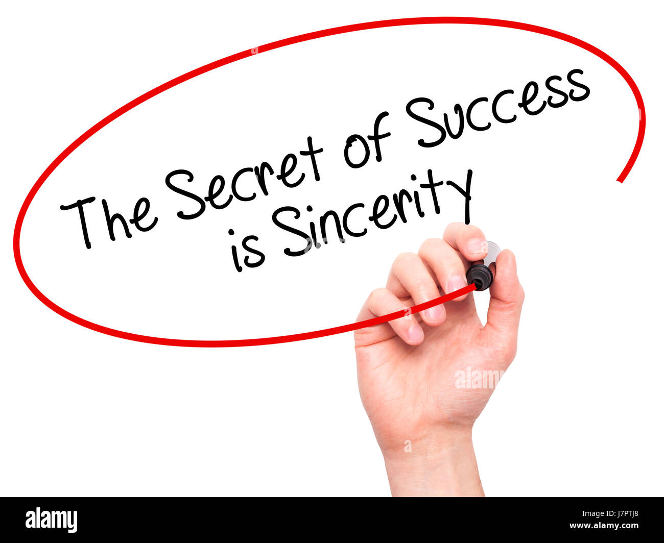 Man Hand writing The Secret of Success is Sincerity with black marker ...