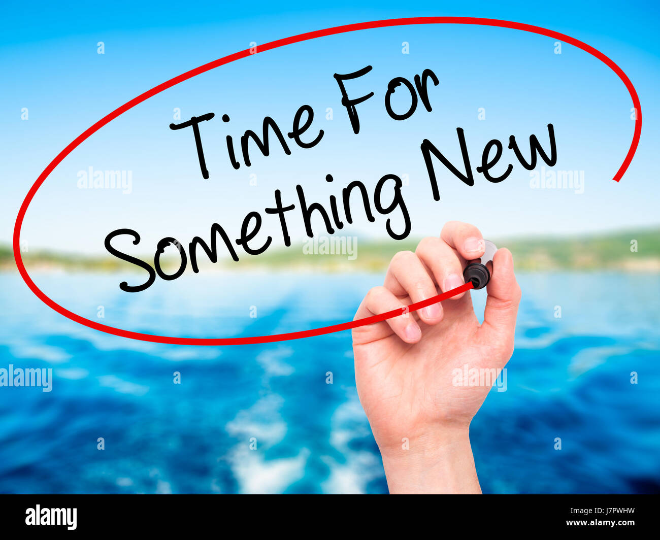 Man Hand writing Time For Something New with black marker on visual ...