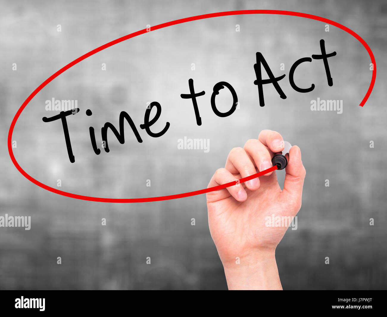 Man Hand writing Time to Act with black marker on visual screen ...