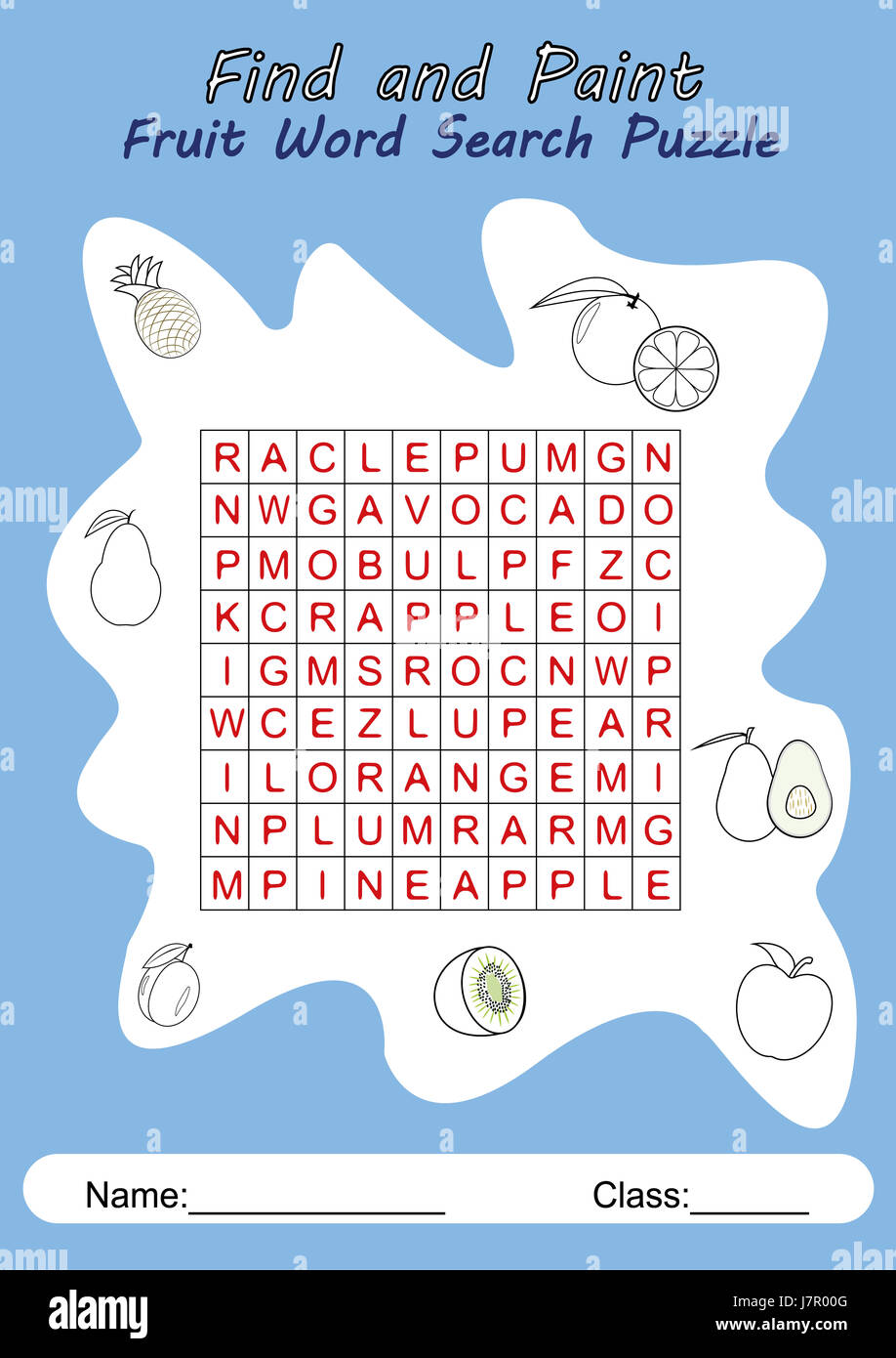 fruit word search puzzle for kids Stock Photo - Alamy