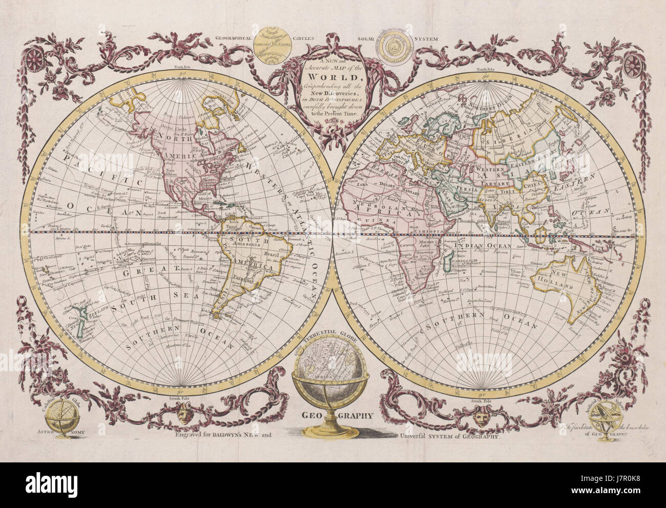 The 1782 Baldwyn Map of the World is a historical map showing global ...