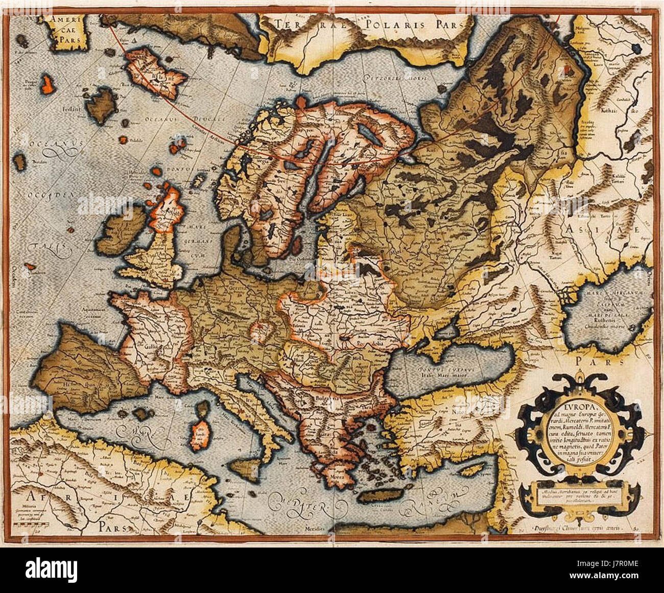 The map titled 'Europa Mercator' from 1595 is a cartographic work by ...