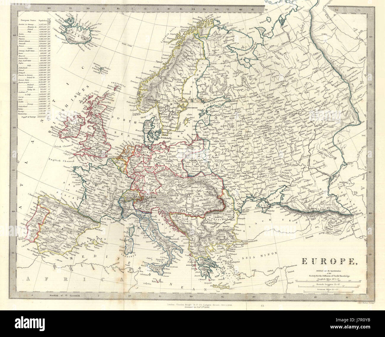 A map of Europe from 1844 produced by the Society for the Diffusion of ...