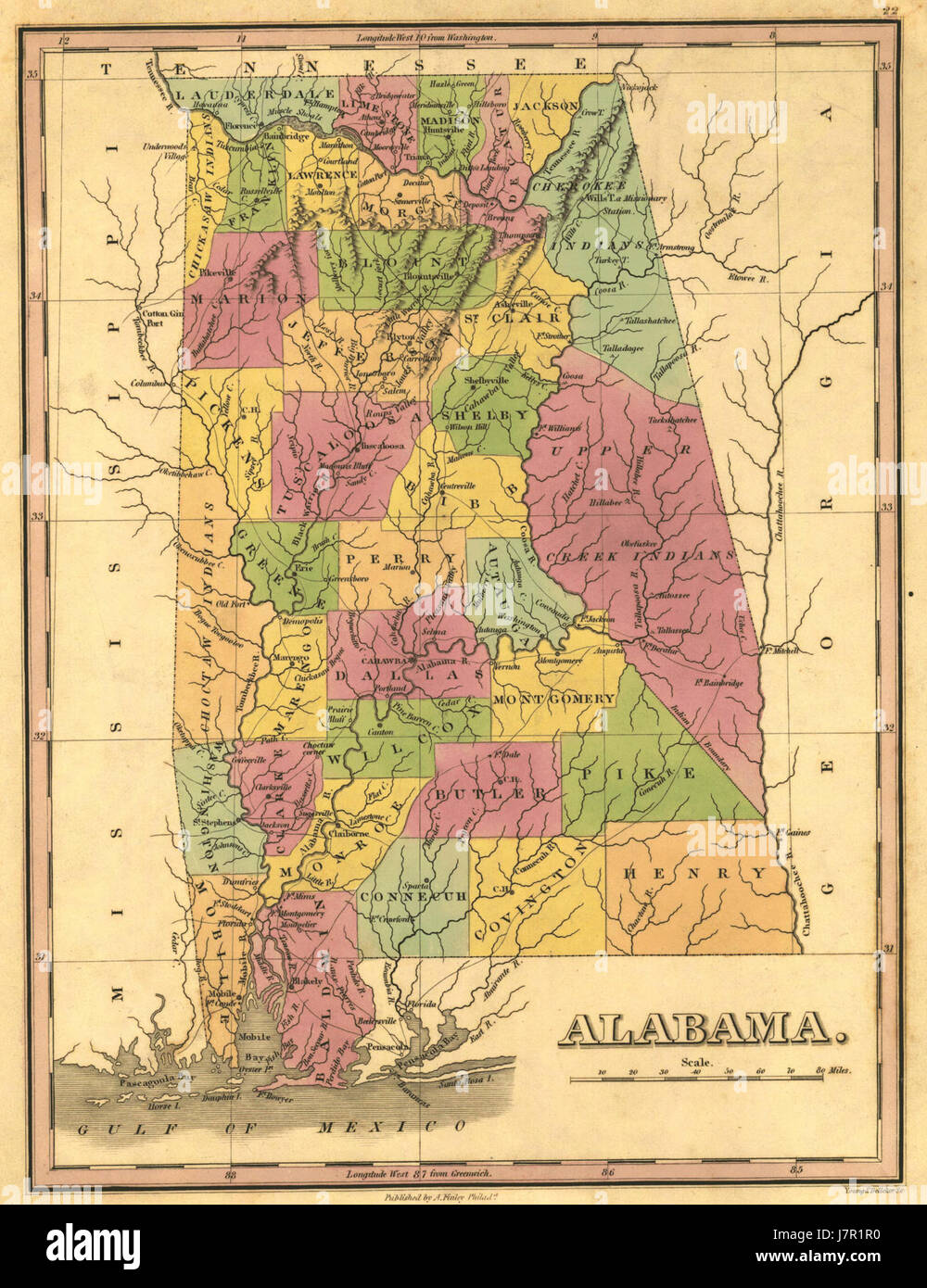 1823 Map of Alabama counties Stock Photo - Alamy